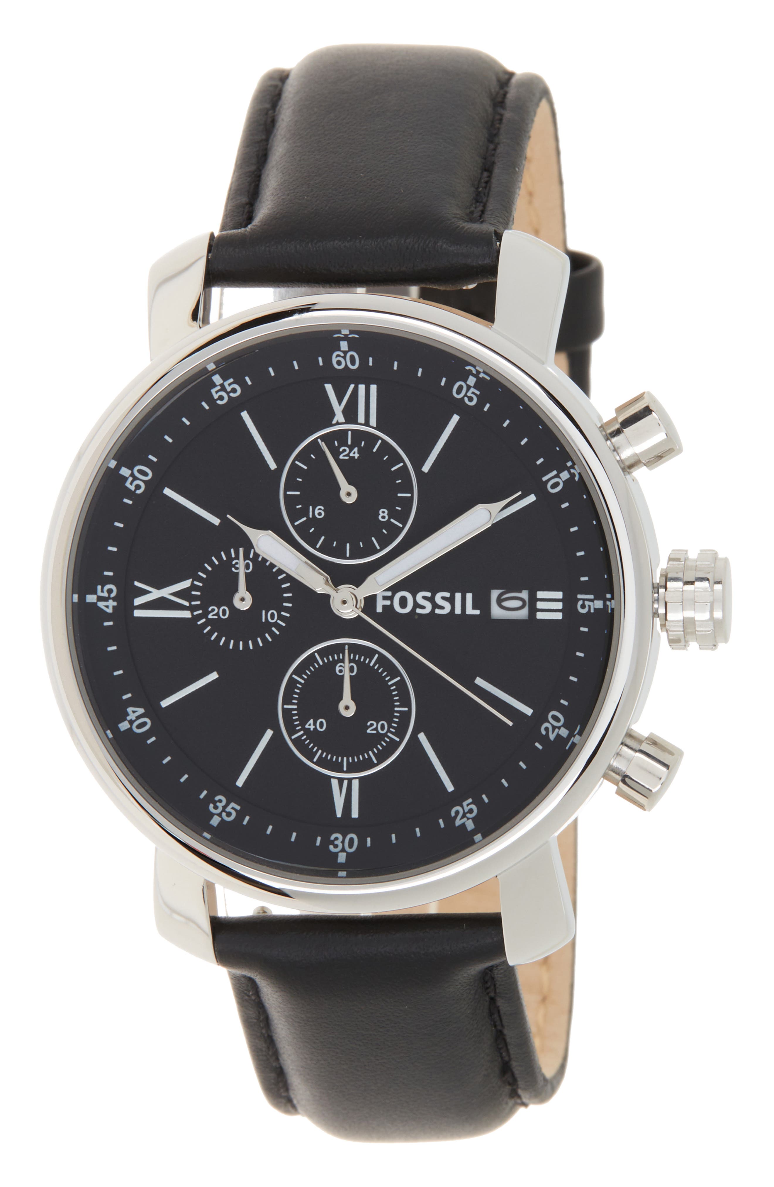 Fossil Men's Rhett Choronograph Quartz Leather Strap Watch, 42mm ...