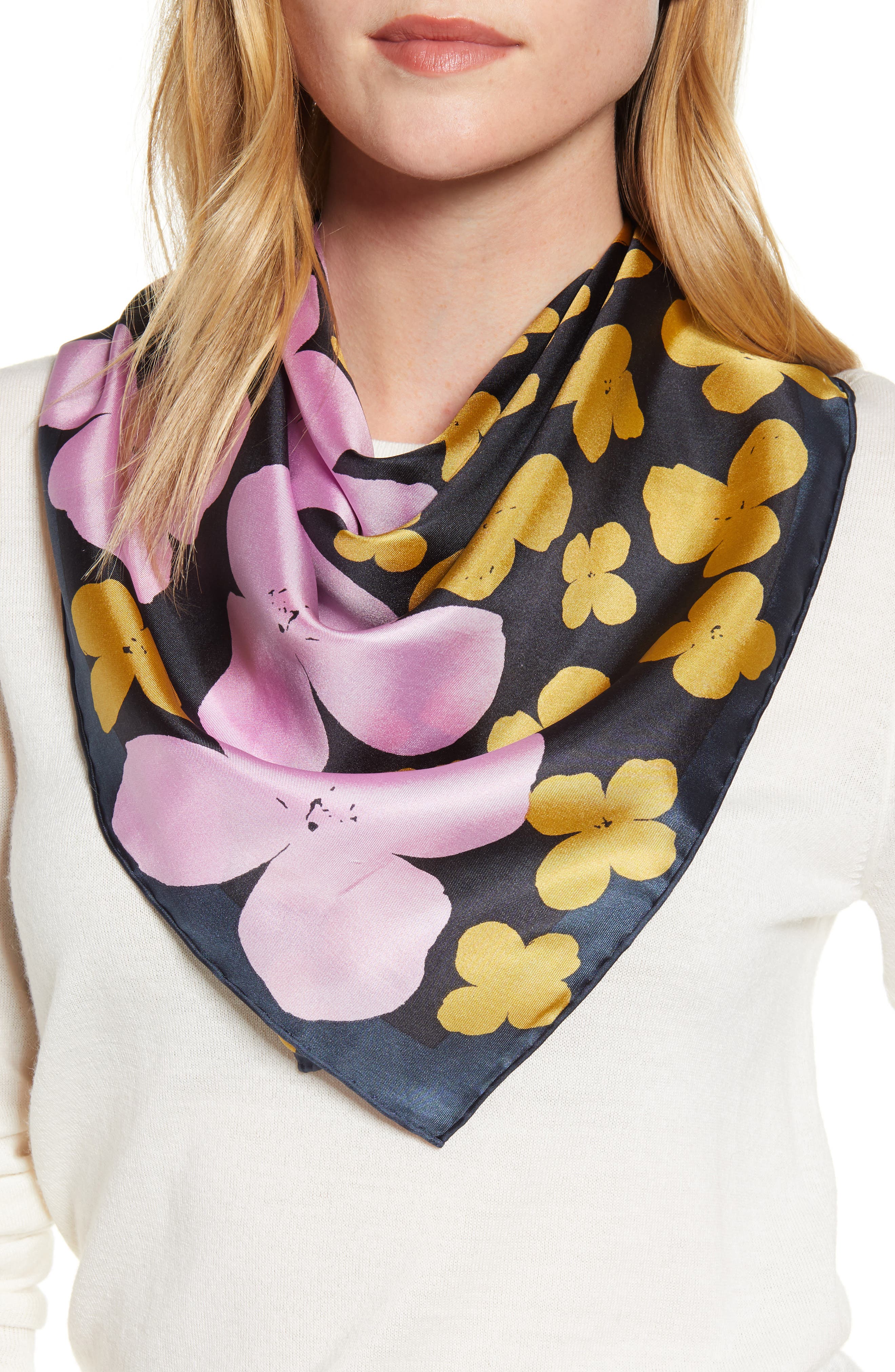 kate spade new york shadow floral square silk scarf | Nordstrom
