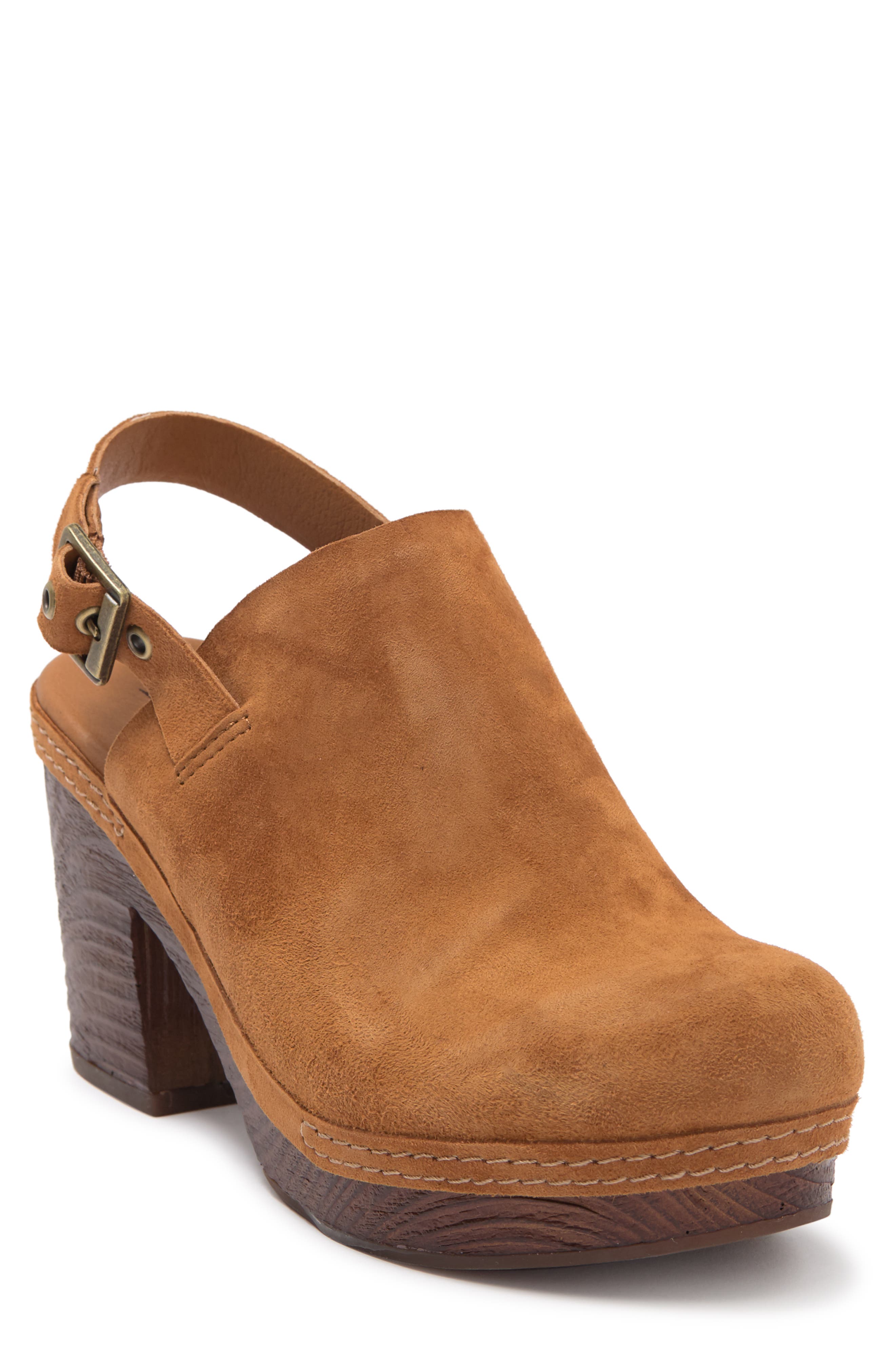 Korks Kyndra Block Heel Leather Clog In Tan Suede | ModeSens