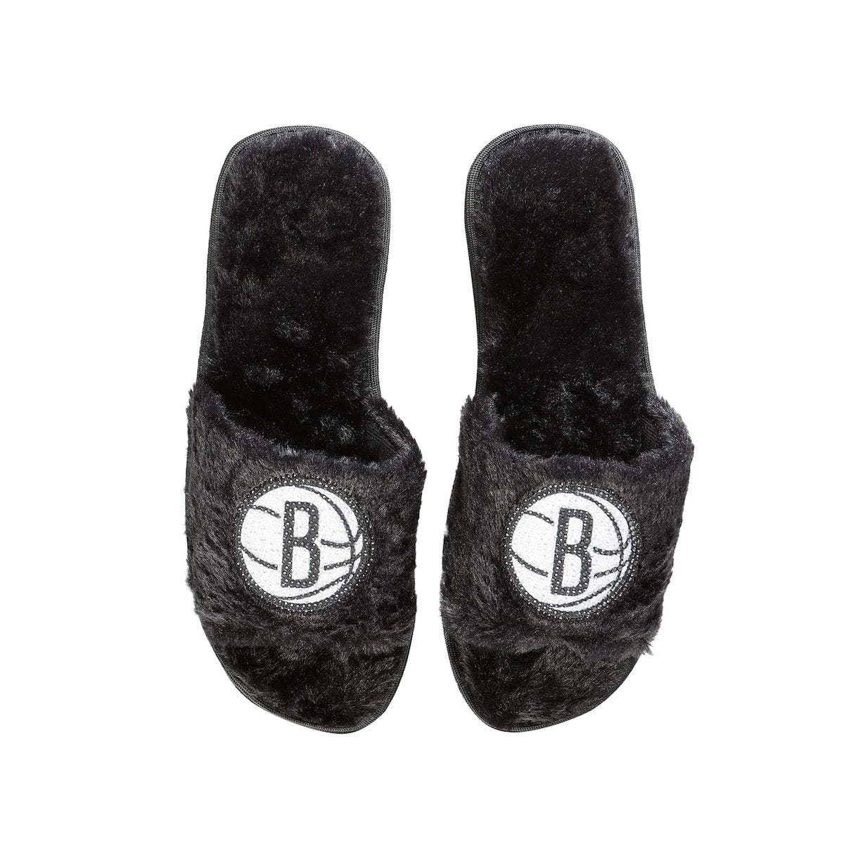 FOCO Women's FOCO Black Brooklyn Nets Rhinestone Fuzzy Slippers | Nordstrom
