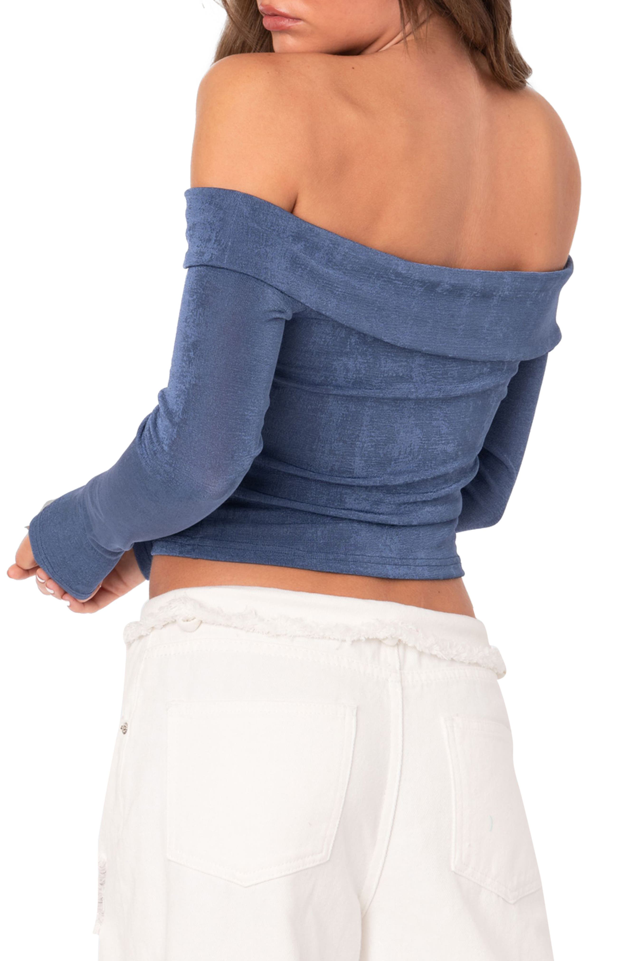 EDIKTED Athena Fold Over Off the Shoulder Long Sleeve Top | Nordstrom
