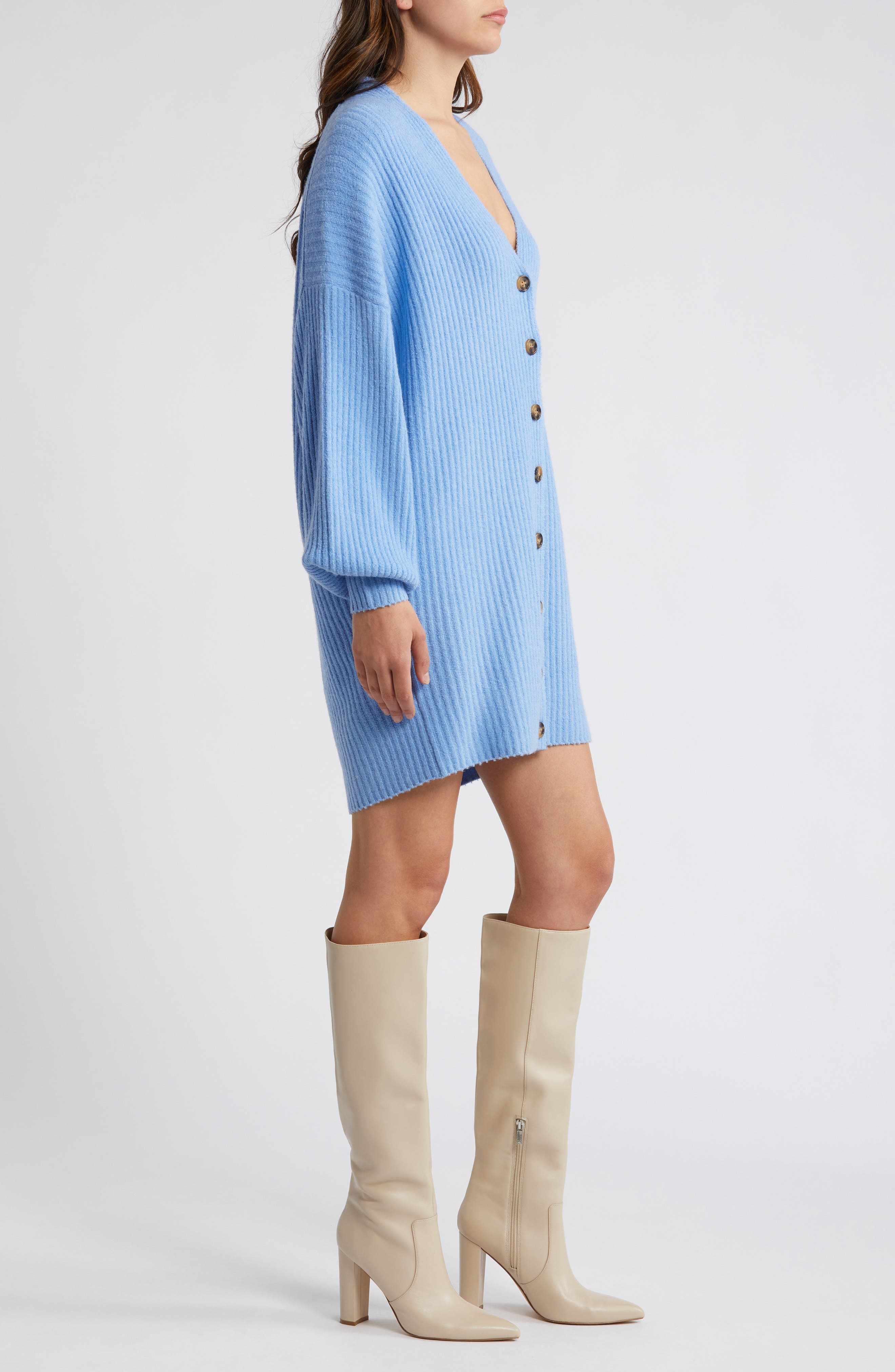 French Connection Babysoft Rib Button Front Long Sleeve Sweater Dress ...