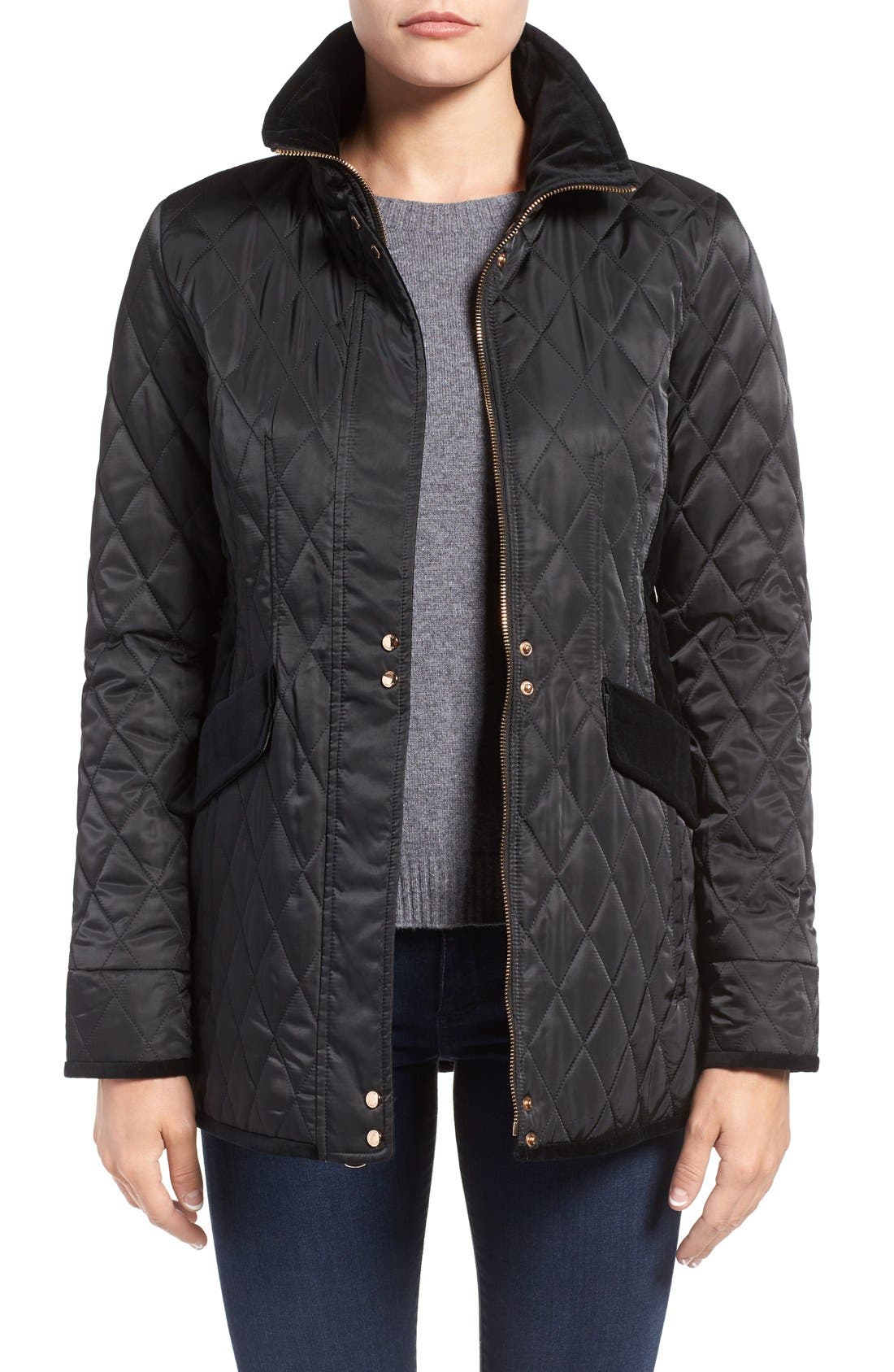 Vince Camuto Velvet Trim Quilted Riding Jacket | Nordstrom