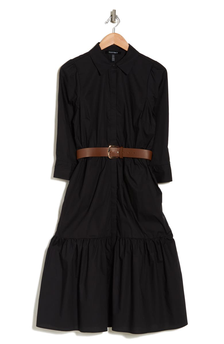 Ellen Tracy Three-Quarter Sleeve Belted Cotton Shirtdress | Nordstromrack