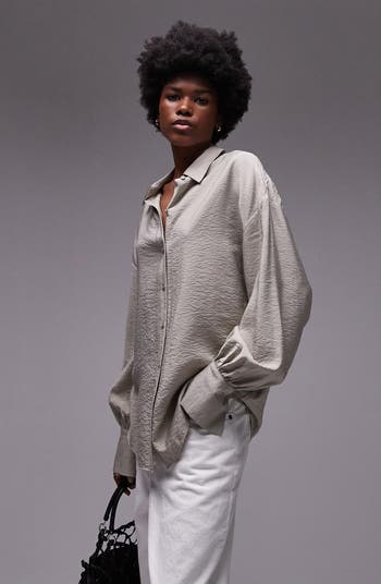 Topshop Textured Ruched Button-Up Shirt | Nordstrom
