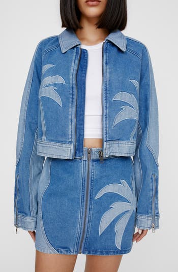 NASTY GAL Palm Cutwork Crop Denim Jacket | Nordstrom