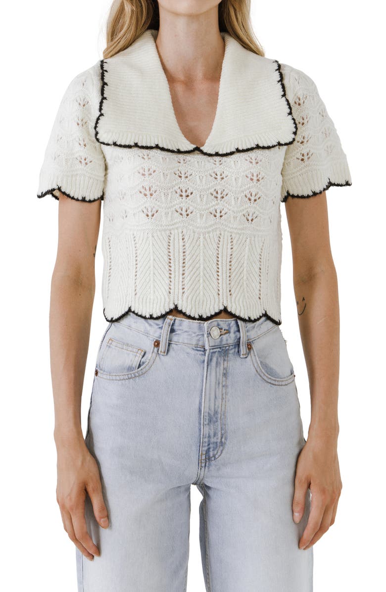 Endless Rose Mixed Stitch Crop Short Sleeve Sweater | Nordstrom