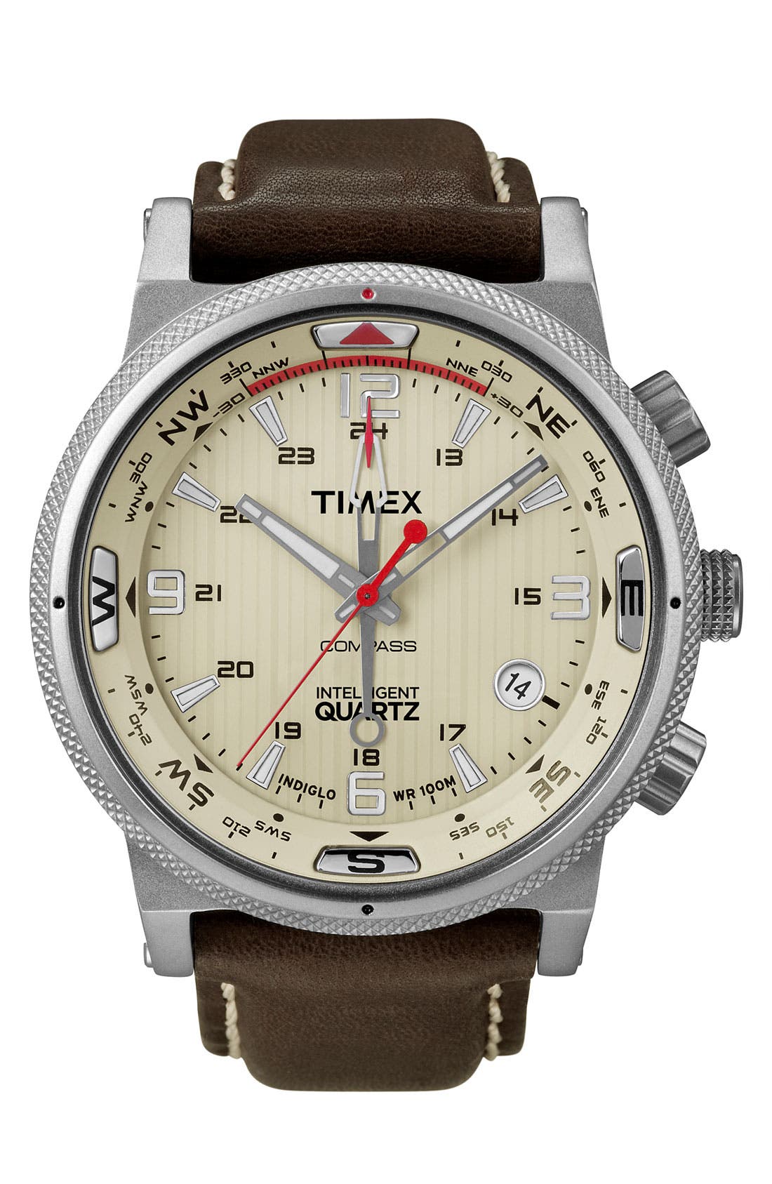 Timex® 'Intelligent Quartz' Leather Strap Compass Watch | Nordstrom