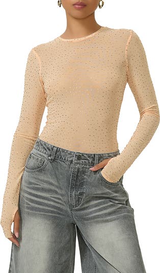 AFRM Kaylee Rhinestone Mesh Top | Nordstrom