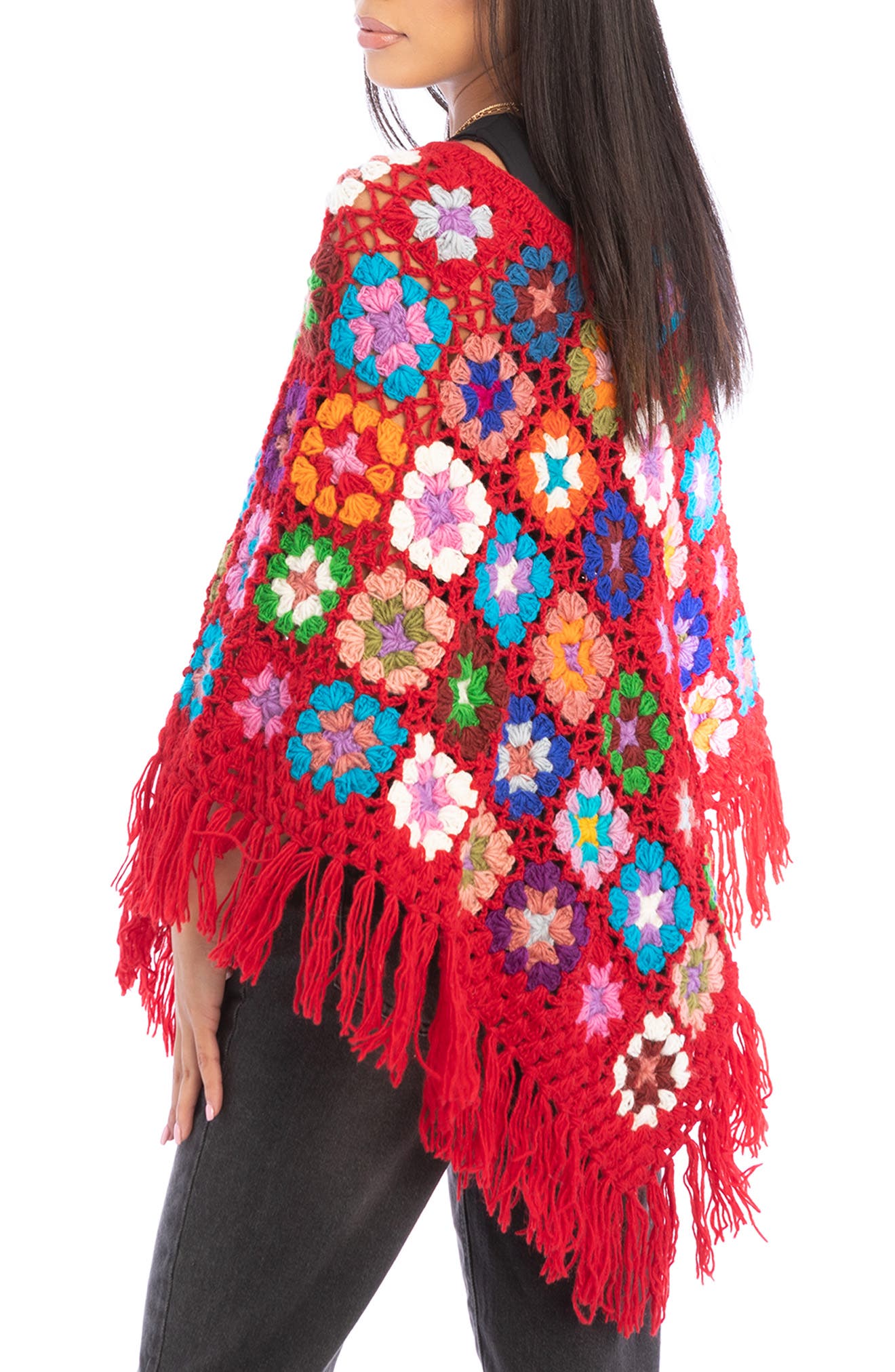 SAACHI Crochet Knit Triangle Poncho | Nordstromrack