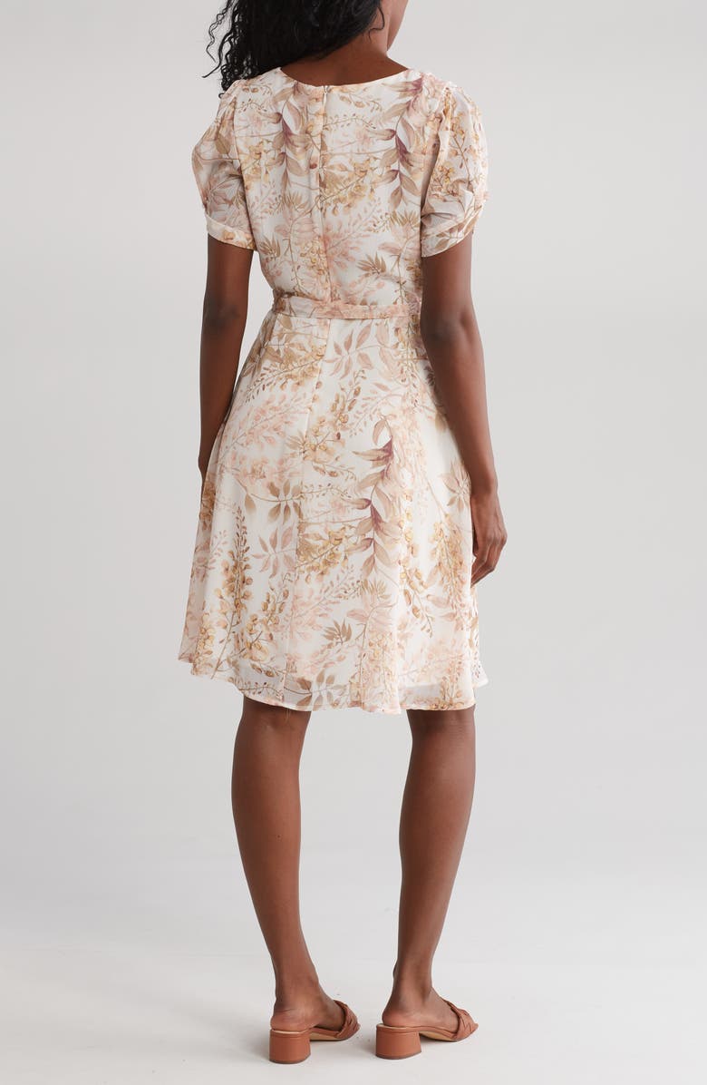 Connected Apparel Floral Tie Waist Chiffon Dress | Nordstromrack