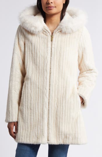 Via Spiga Grooved Faux Fur Hooded Coat | Nordstrom