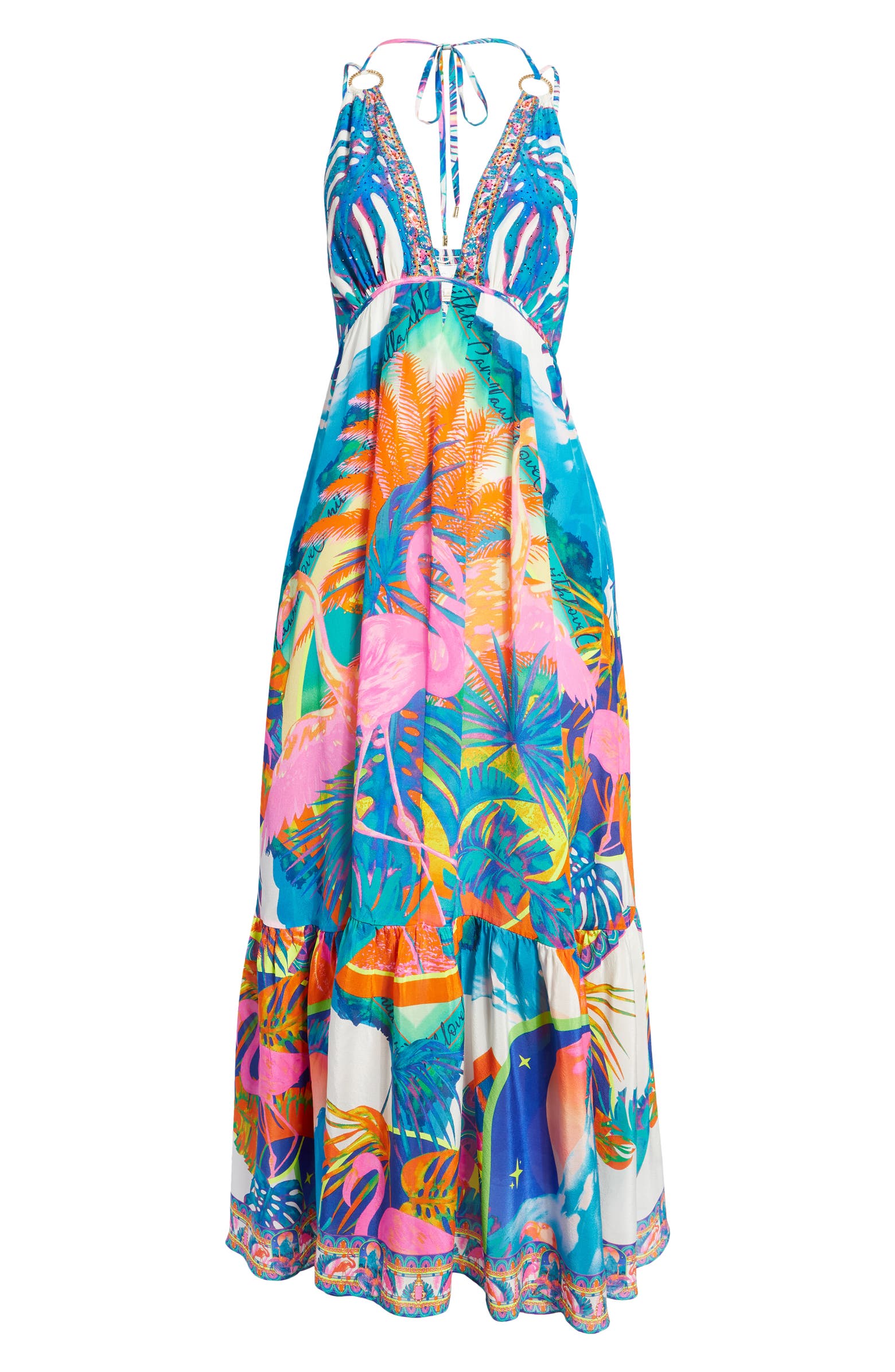 Camilla Plunge Neck Tiered Silk Maxi Dress Nordstrom