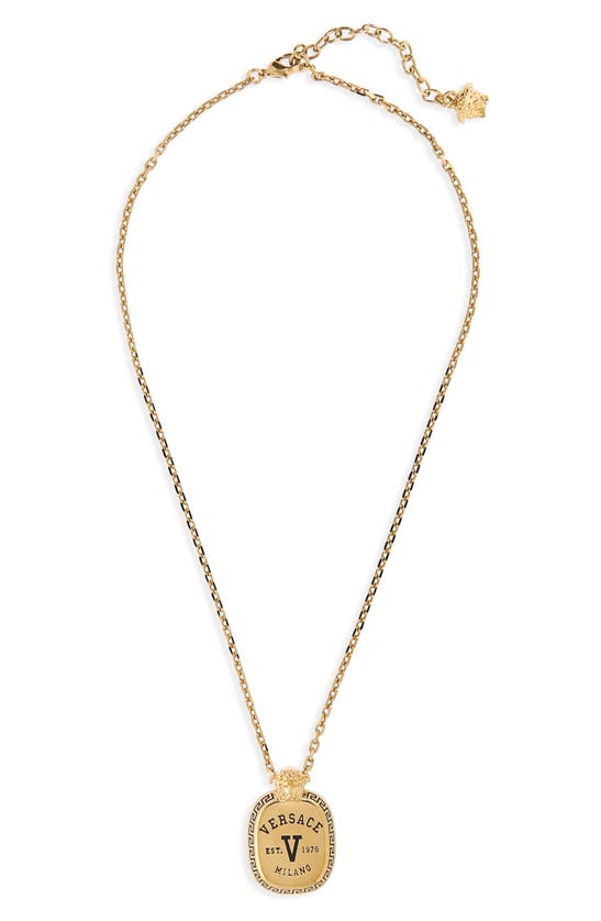 Versace Collegiate Logo Pendant Necklace In White | ModeSens