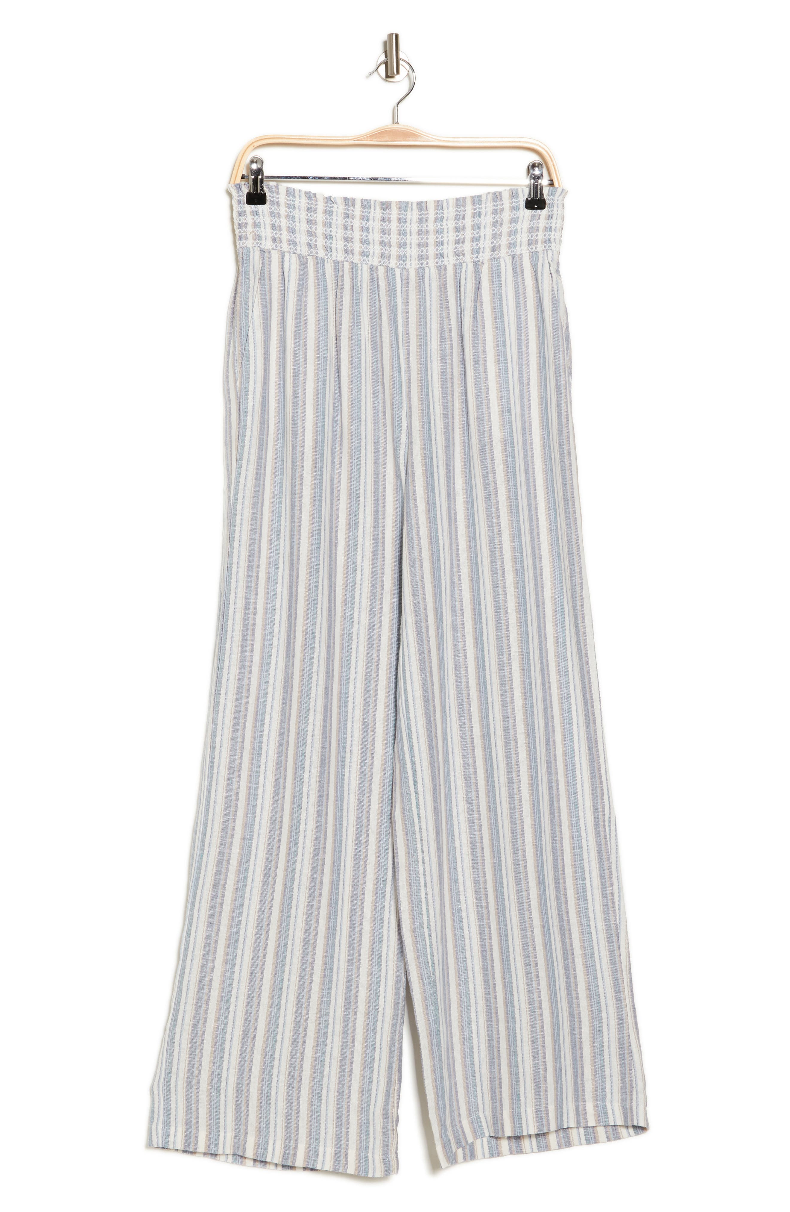 Ellen Tracy Stripe Smocked Waist Wide Leg Linen Blend Pants | Nordstromrack