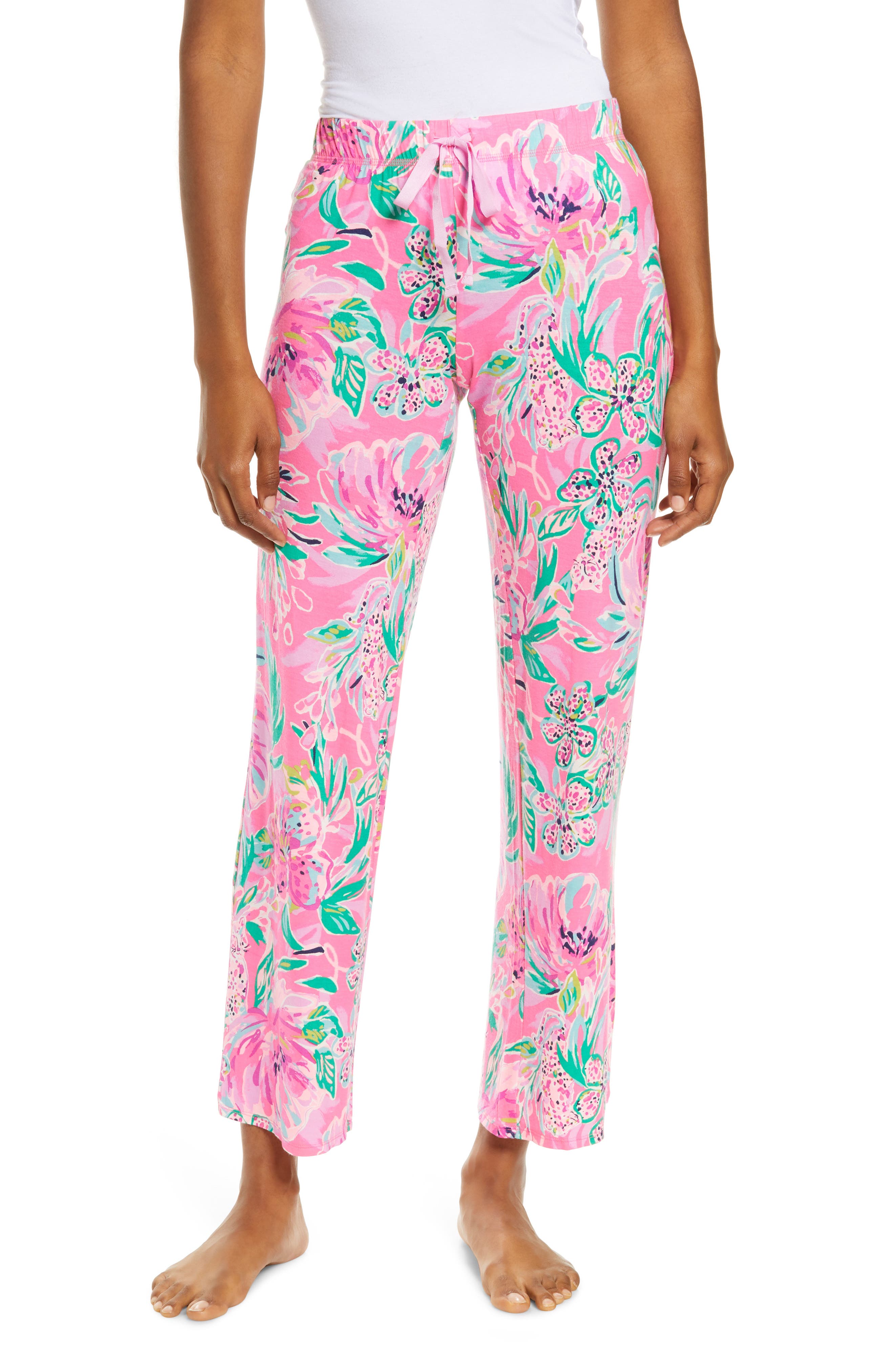 Lilly Pulitzer Floral Print Sleep Pants In Cockatoo Pink Paws For A ...