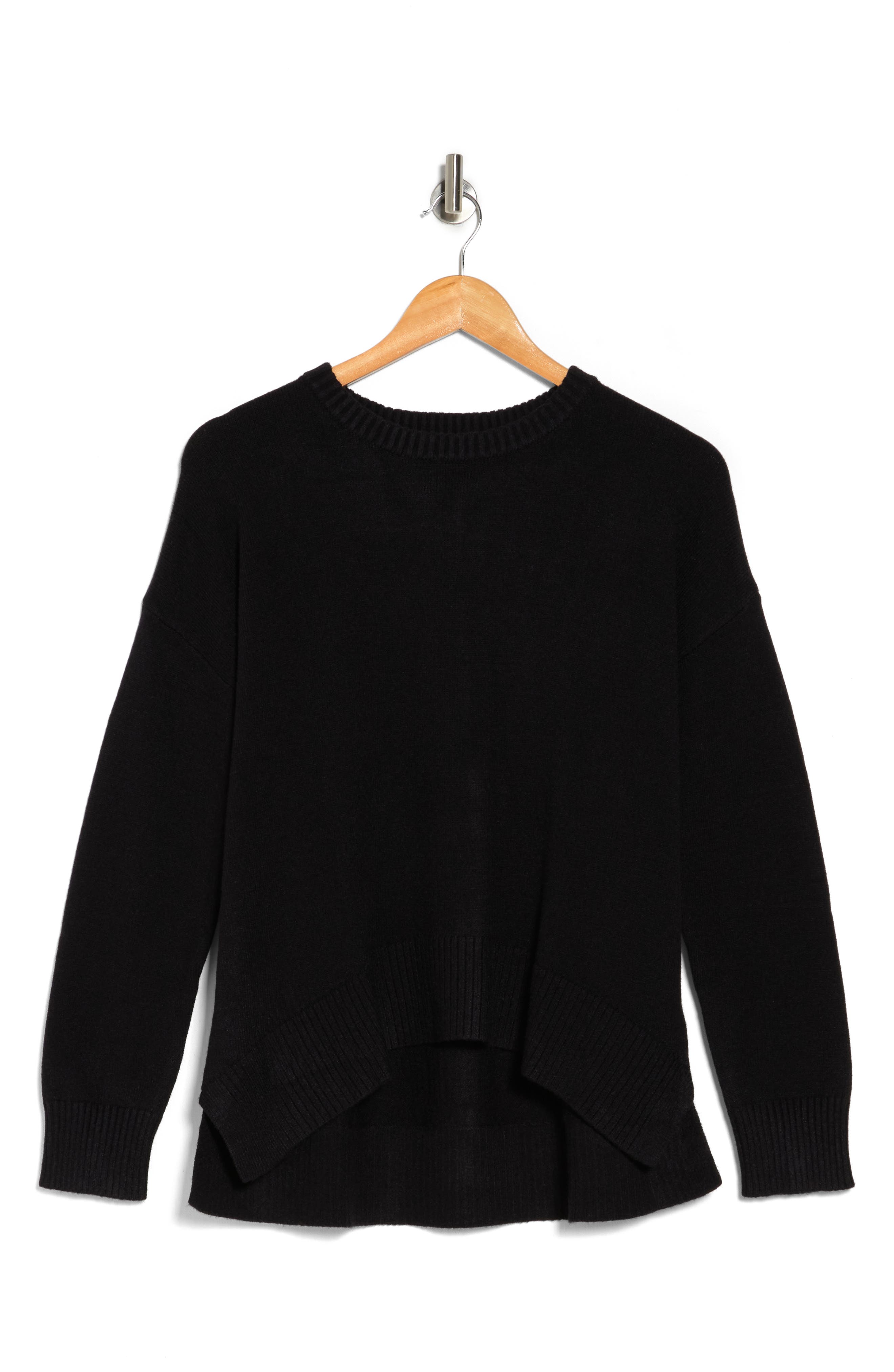 Adrianna Papell Curved Hem Side Slit Crewneck Sweater | Nordstromrack