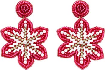 Panacea Pink & White Beaded Snowflake Drop Earrings | Nordstromrack