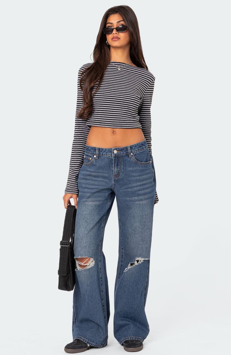 EDIKTED Debbie Ripped Low Rise Wide Leg Jeans | Nordstrom