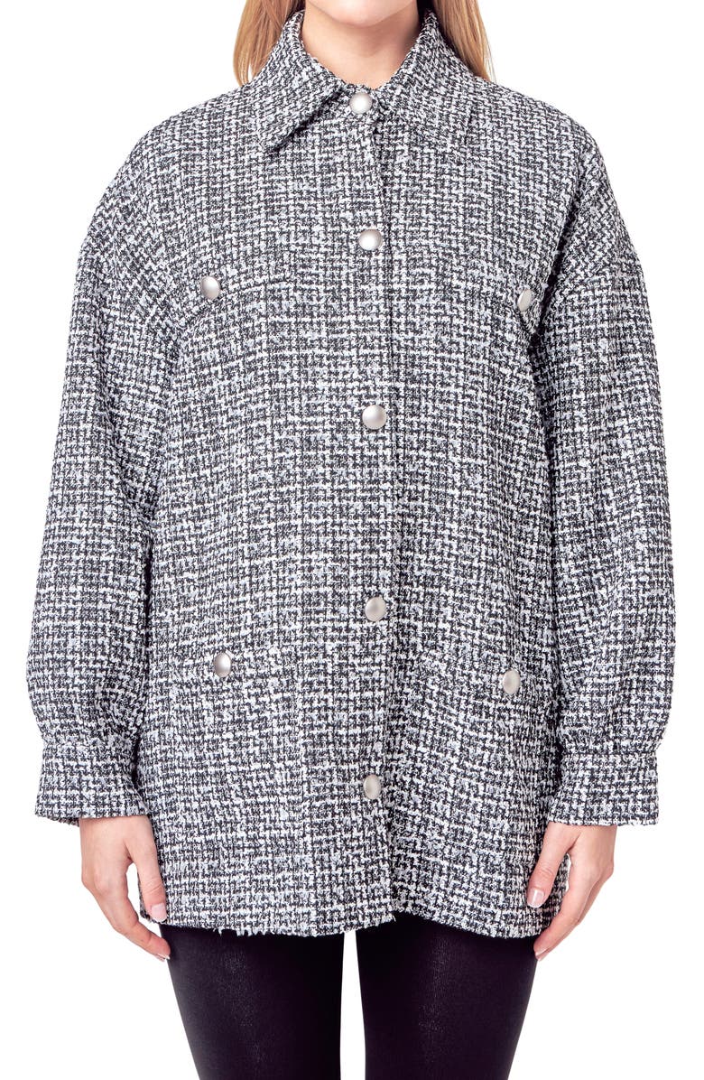 English Factory Tweed Button-Up Shirt Jacket | Nordstrom
