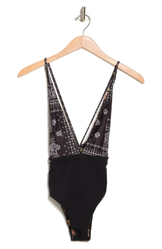 Maaji Black Bandana Rainbow Plunge Neck Reversible One-piece Swimsuit ...