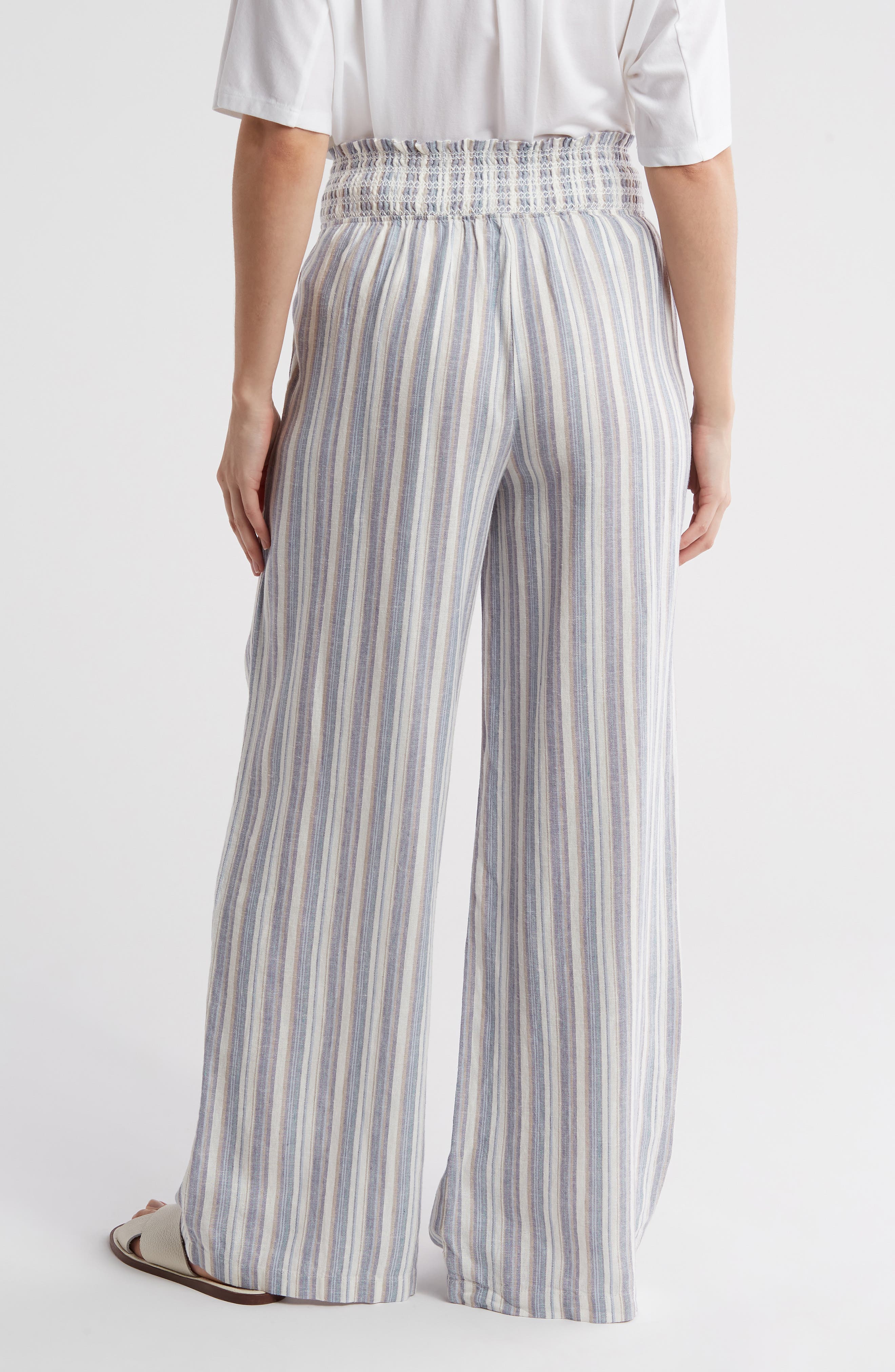 Ellen Tracy Stripe Smocked Waist Wide Leg Linen Blend Pants | Nordstromrack