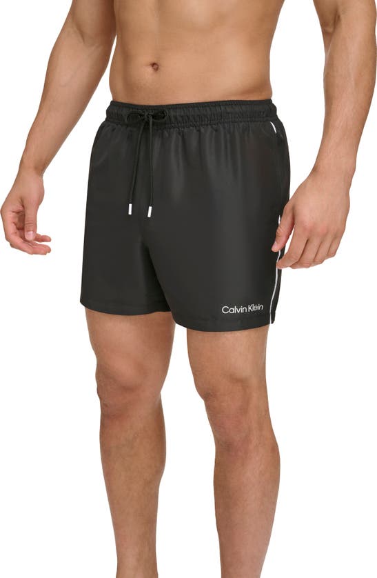 Calvin Klein Modern Euro Logo Piping Swim Trunks In Black Modesens