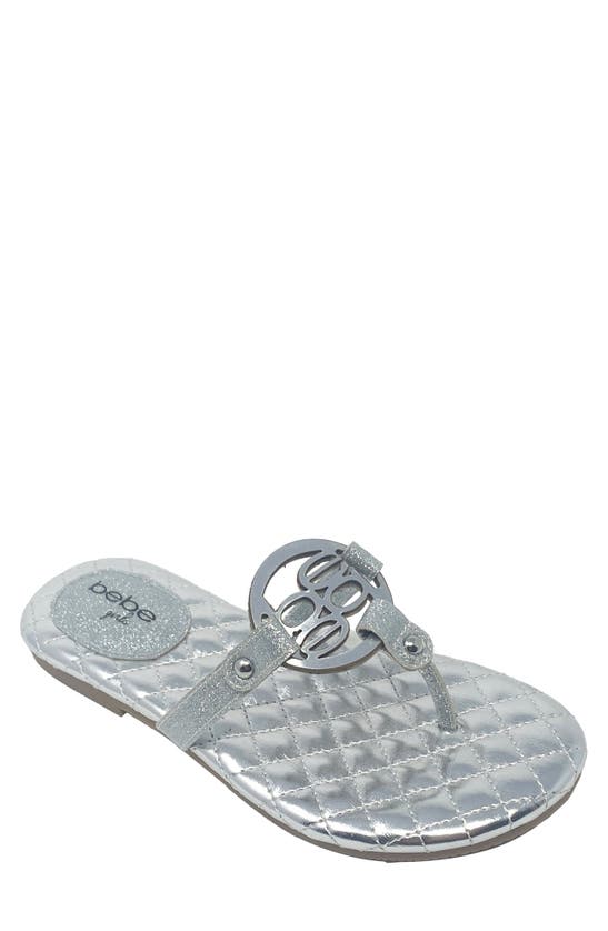 Bebe Kids' Logo Medallion Metallic Flip-flop Sandal In Silver | ModeSens