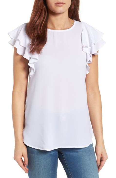 B Collection By Bobeau Akami Woven Ruffle Sleeve Knit Top Sale Sukan