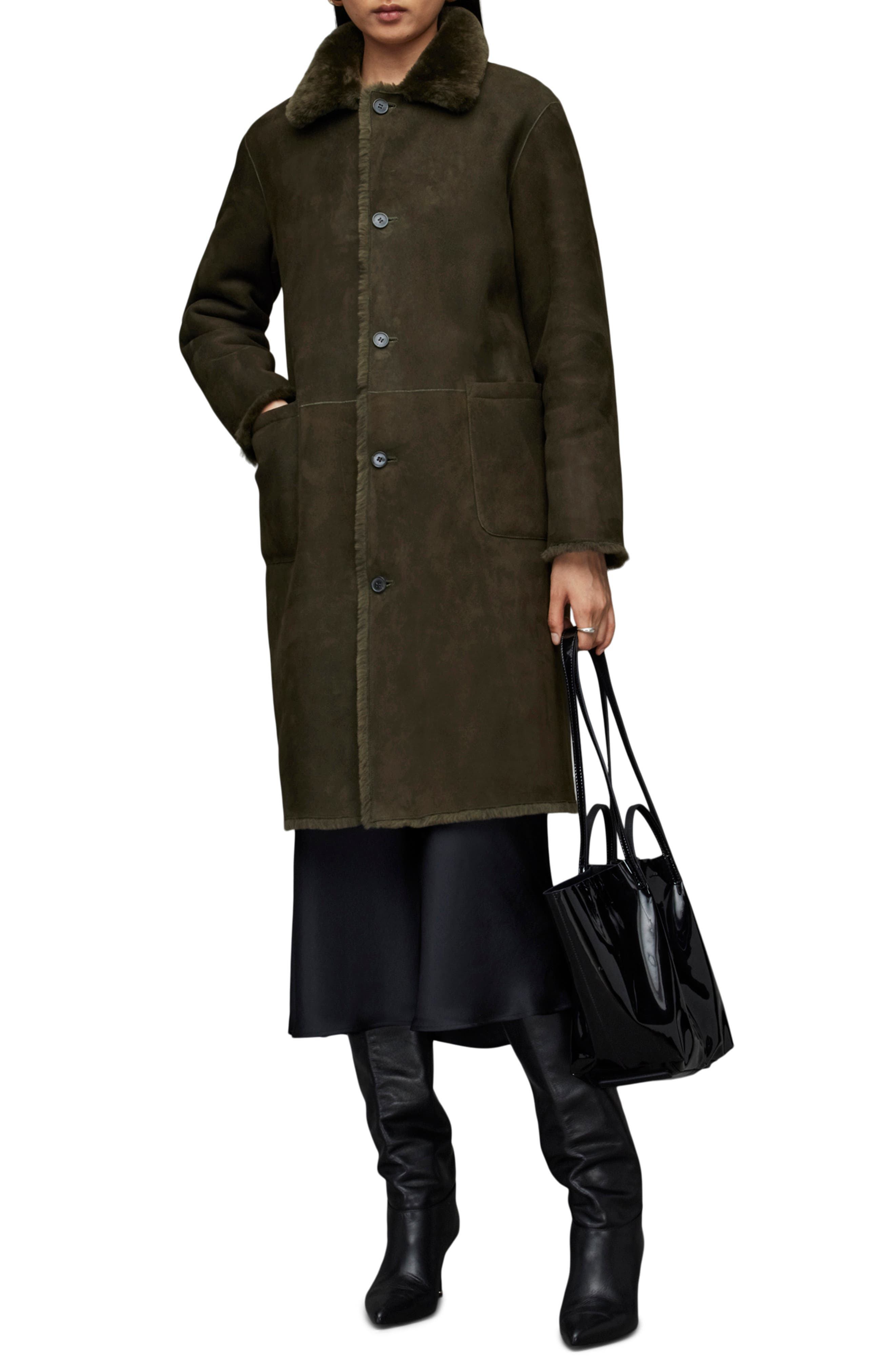 AllSaints Serra Genuine Shearling Coat | Nordstrom