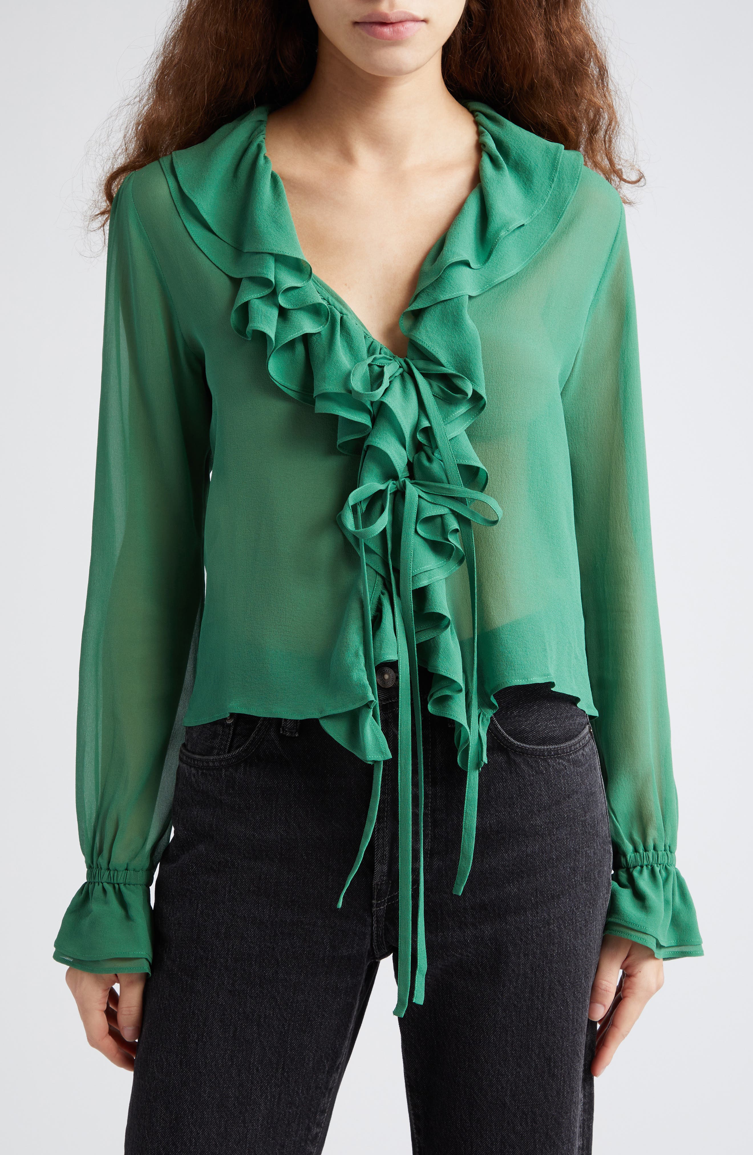 BODE Flounce Blouse in Green | Smart Closet