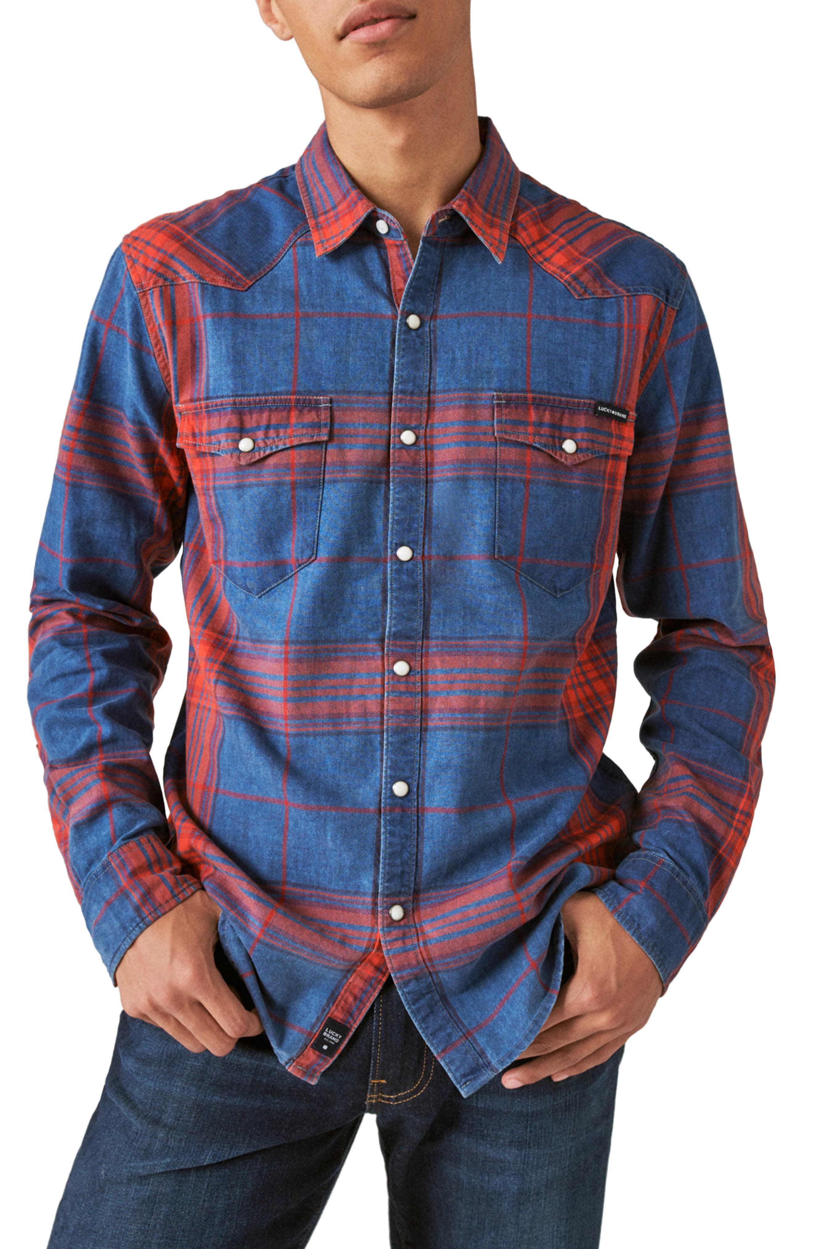 Lucky Brand Plaid Indigo Snap-Up Western Shirt | Nordstrom