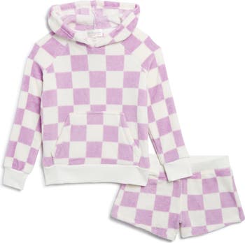PJ Salvage Kids' Checker Plush Hoodie & Shorts Set | Nordstromrack