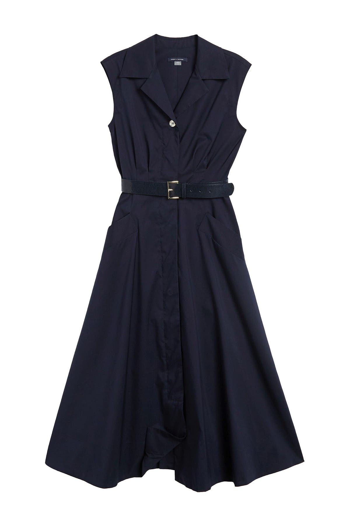 Tommy Hilfiger Belted Sleeveless Fit And Flare Midi Shirt Dress Hautelook