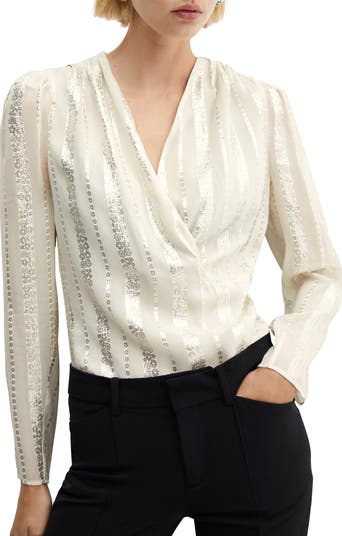 MANGO Floral Metallic Long Sleeve Top | Nordstrom