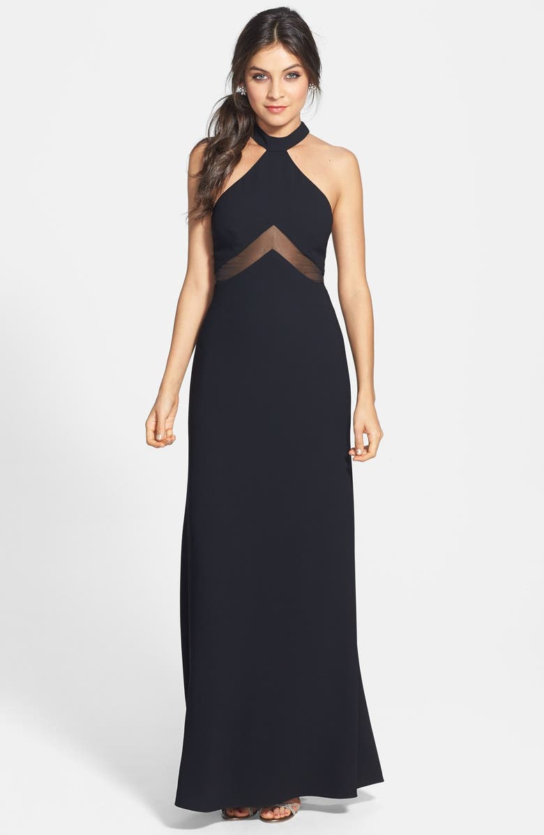 Jill Jill Stuart Mesh Detail Crepe Halter Gown Nordstrom