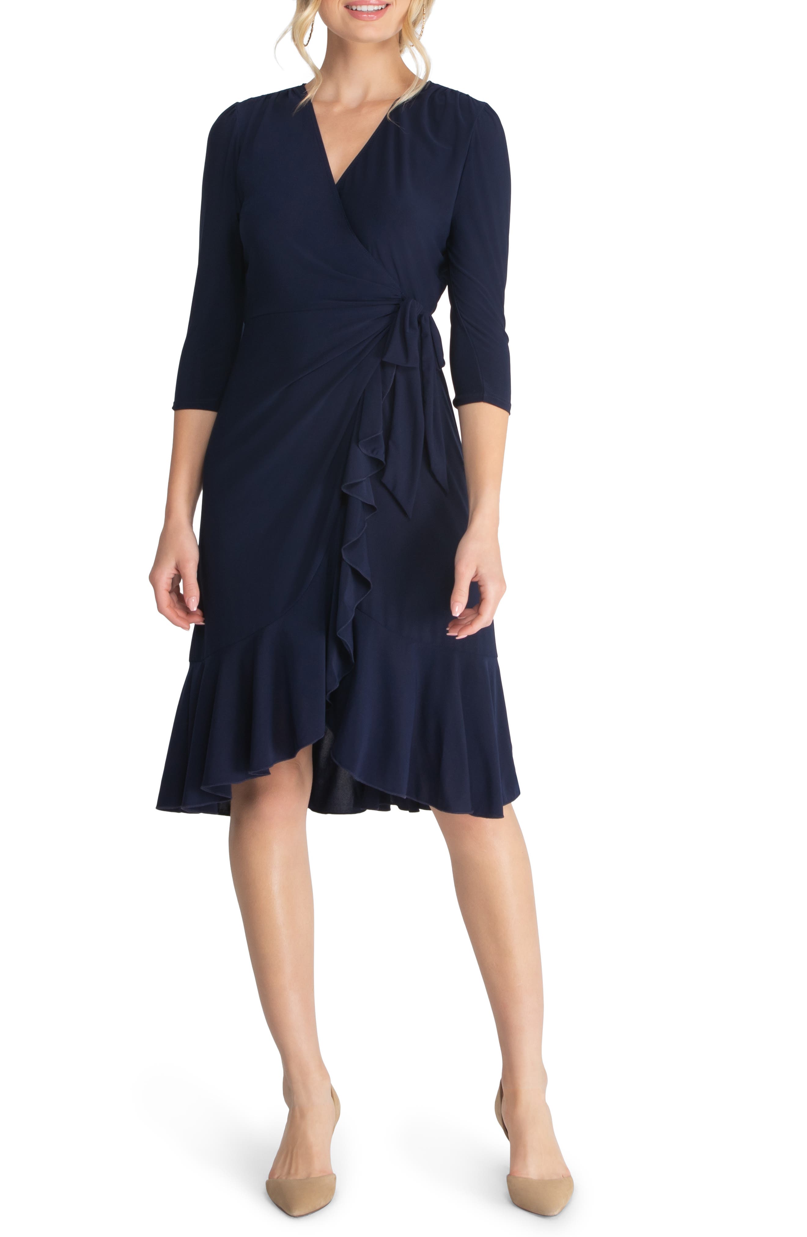Navy Blue Wrap Dresses with Sleeves | Dresses Images 2022
