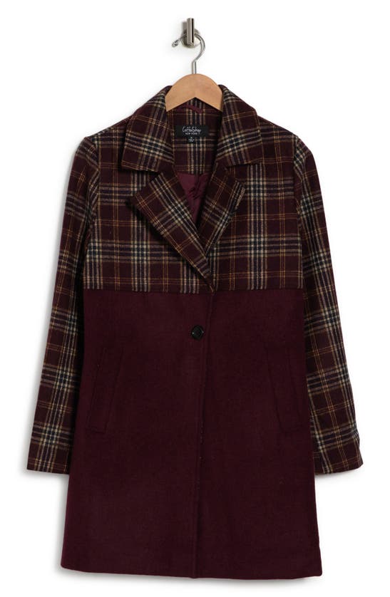 Coffee Shop Colorblock Trench Coat In Plum Plaid | ModeSens