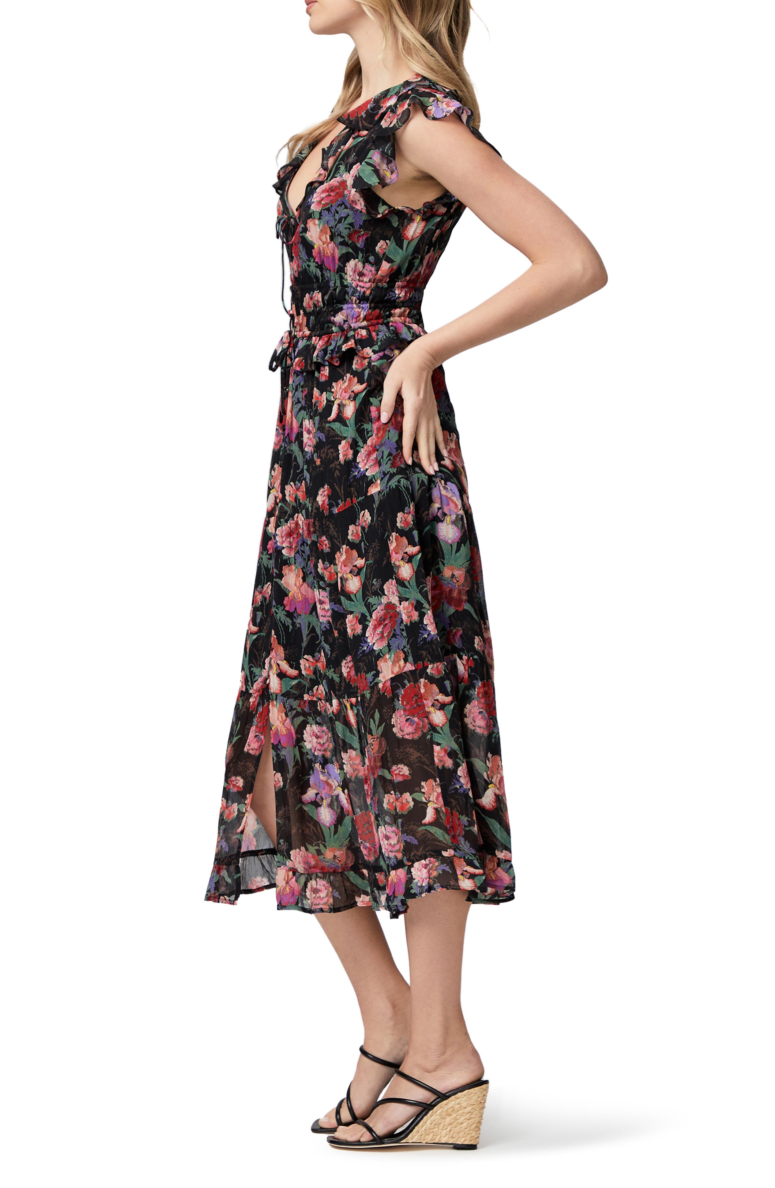 PAIGE Paradis Ruffle Silk Midi Dress | Nordstrom