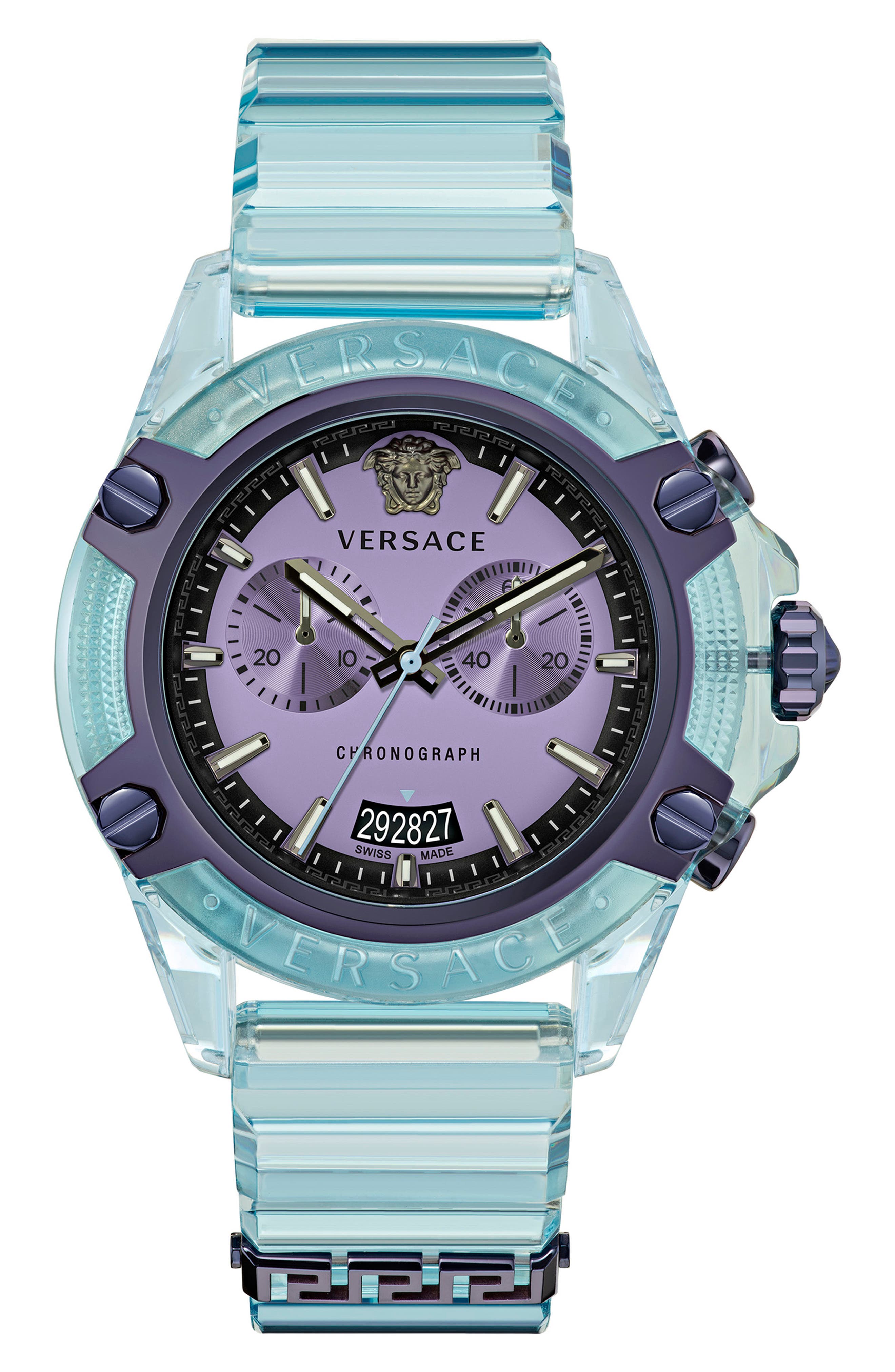 Versace Men's Swiss Chronograph Icon Active Transparent Purple Silicone ...