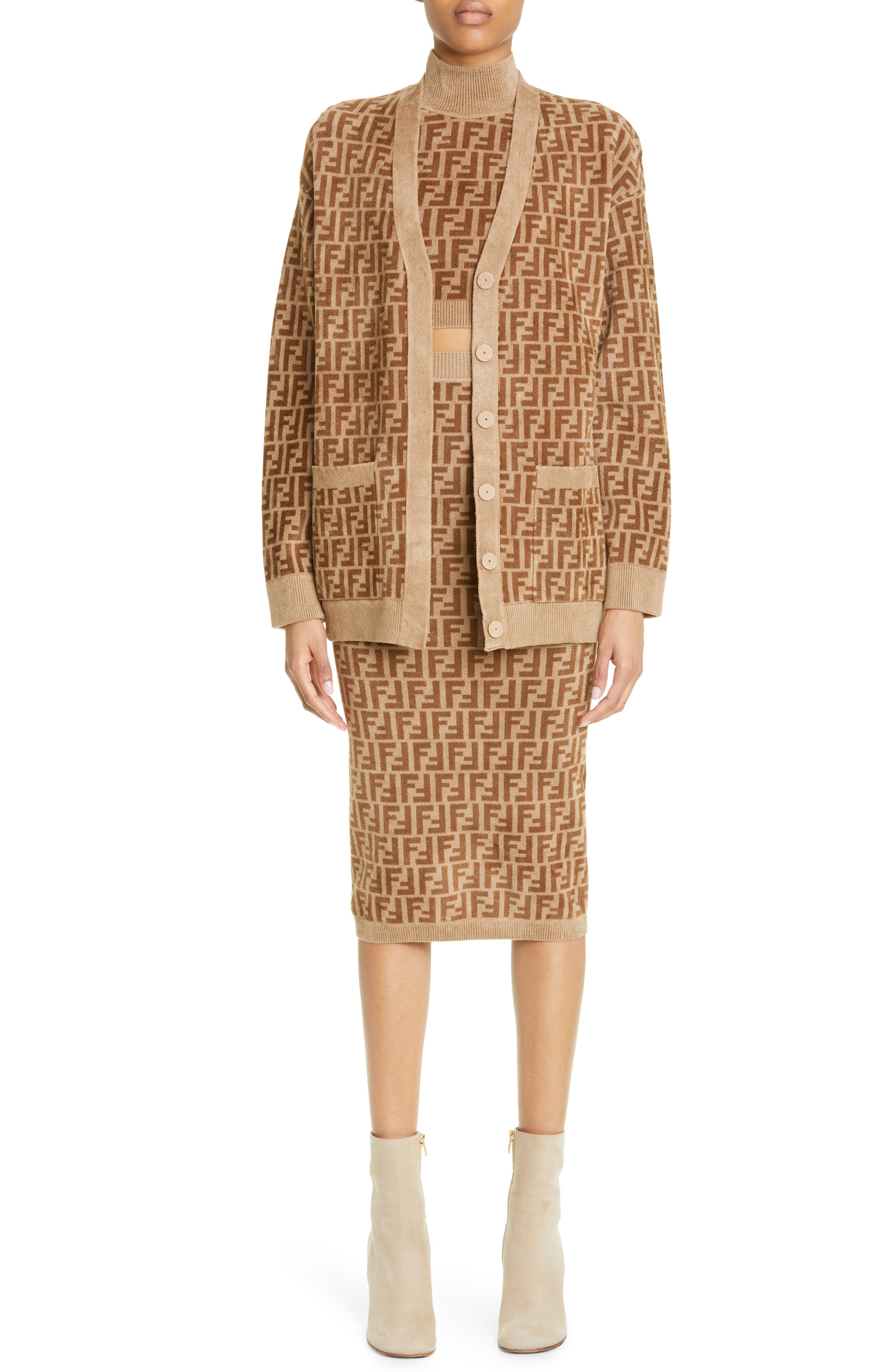 Fendi FF Monogram Mock Neck Velvet Cop Sweater | Nordstrom