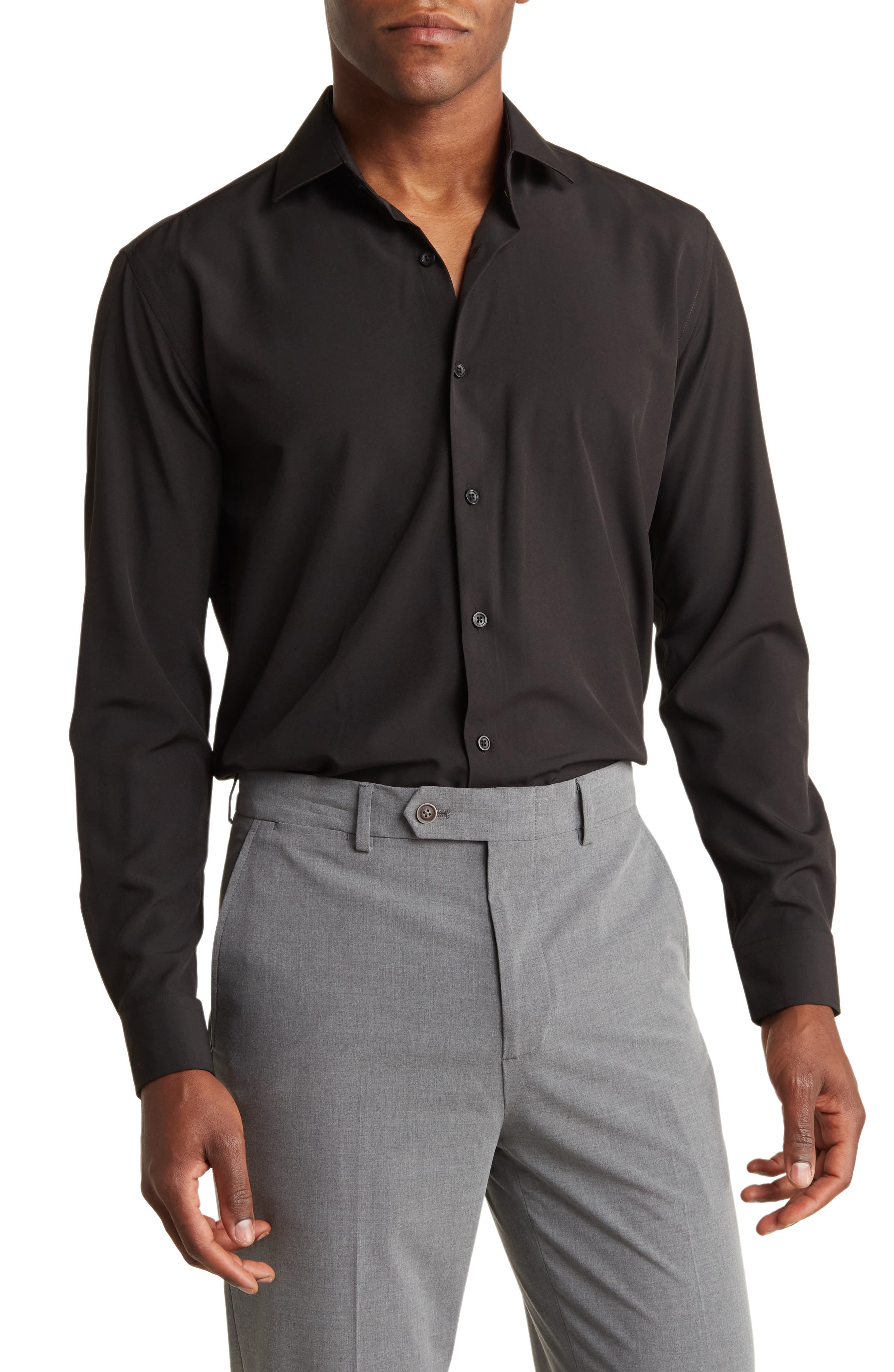 TOM BAINE Slim Fit Solid Wrinkle Resistant Performance Stretch Button ...