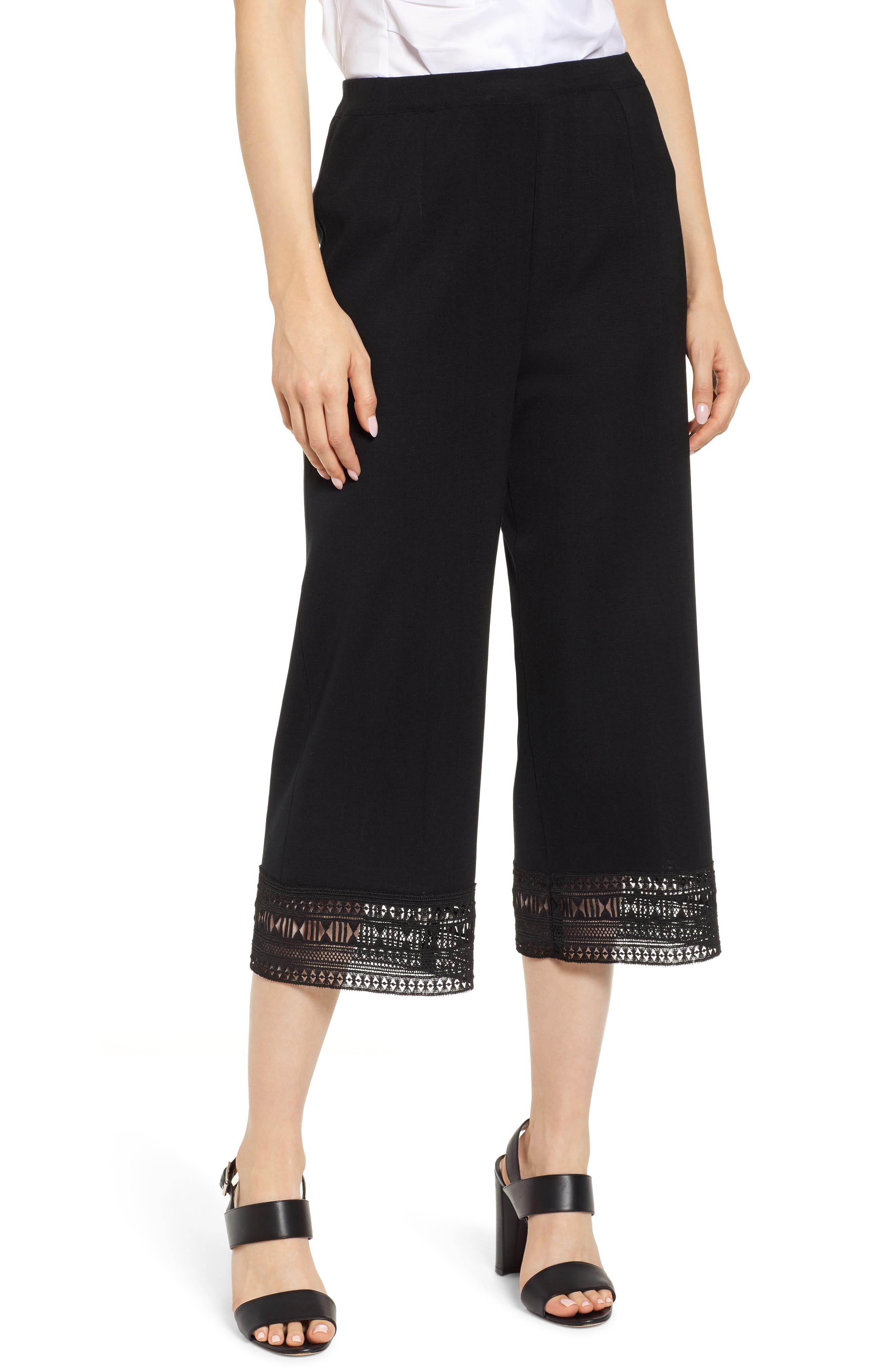 Ming Wang Lace Trim Knit Crop Pants | Nordstrom
