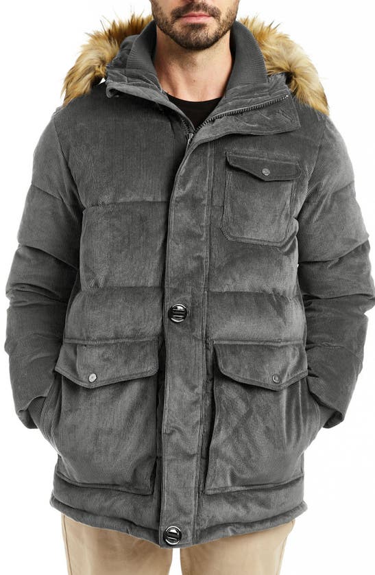 Rainforest Faux Fur Trim Corduroy Hooded Parka In Slate Grey | ModeSens