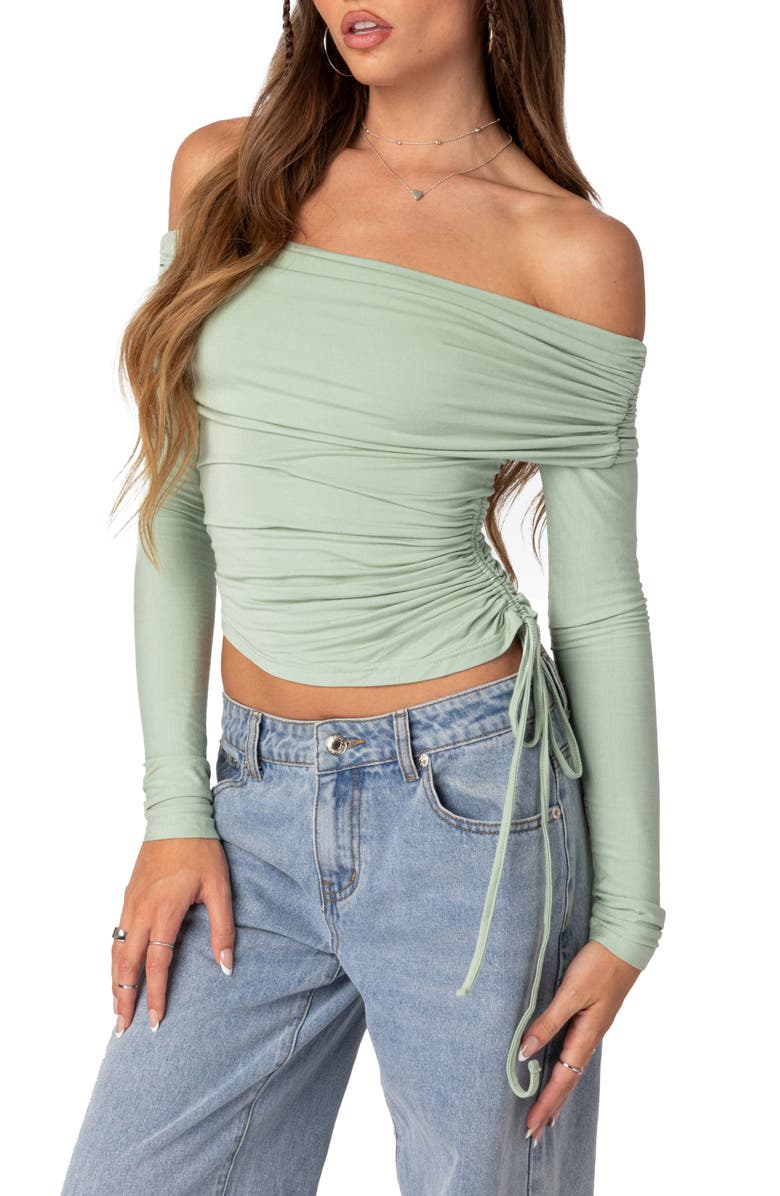 EDIKTED Off the Shoulder Side Ruched Knit Top | Nordstrom