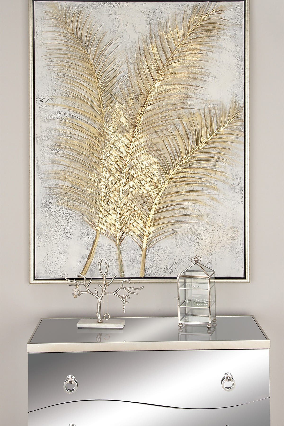 COSMO BY COSMOPOLITAN Goldtone Canvas Leaf Framed Wall Art with ...