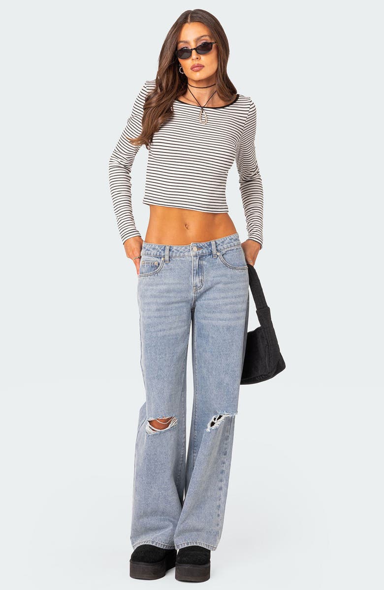 EDIKTED Debbie Ripped Low Rise Wide Leg Jeans | Nordstrom