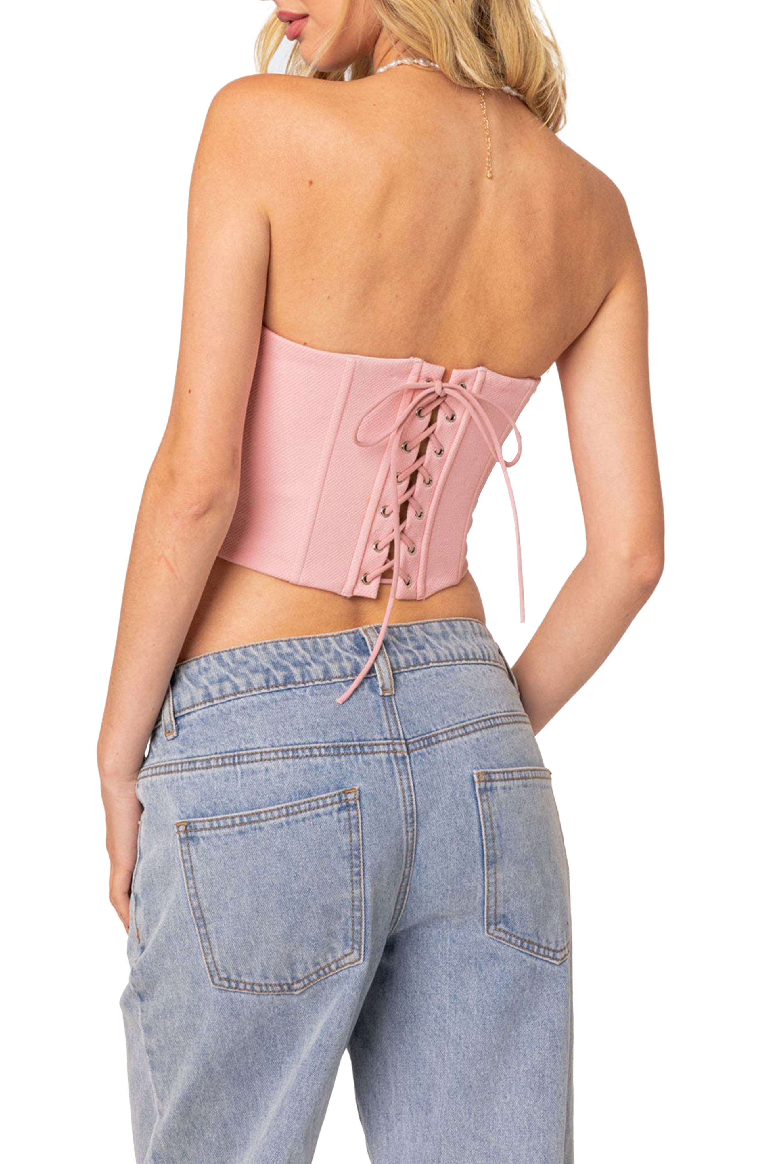EDIKTED Tempting Texture Ruffle Hem Corset Top | Nordstrom