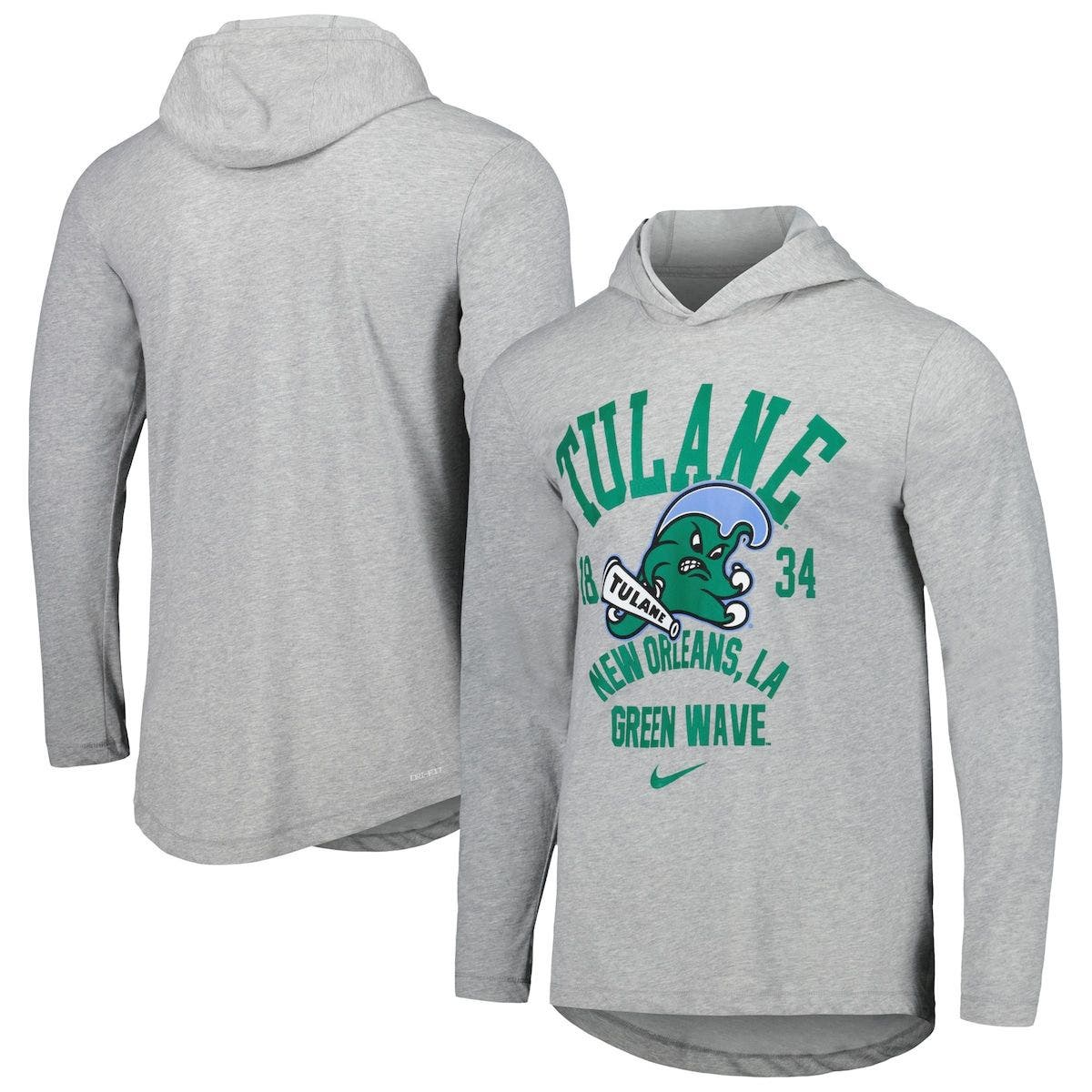 Nike Men's Nike Heather Gray Tulane Green Wave Performance Long Sleeve ...