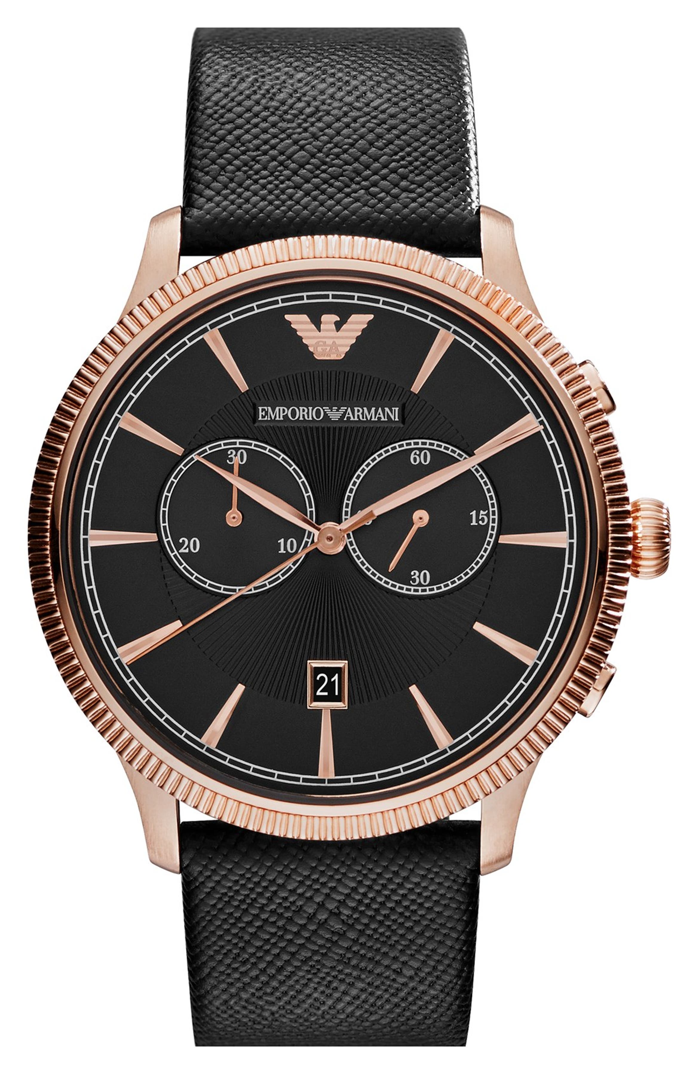 Emporio Armani Chronograph Leather Strap Watch 43mm Nordstrom